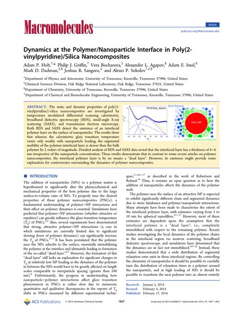 Pdf Dynamics At The Polymernanoparticle Interface In Poly2 Vinylpyridinesilica Nanocomposites