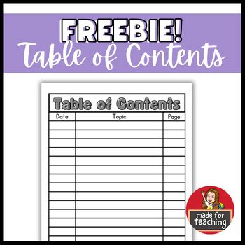 Table Of Contents Template Freebie By Made For Teaching Charlotte Gardner