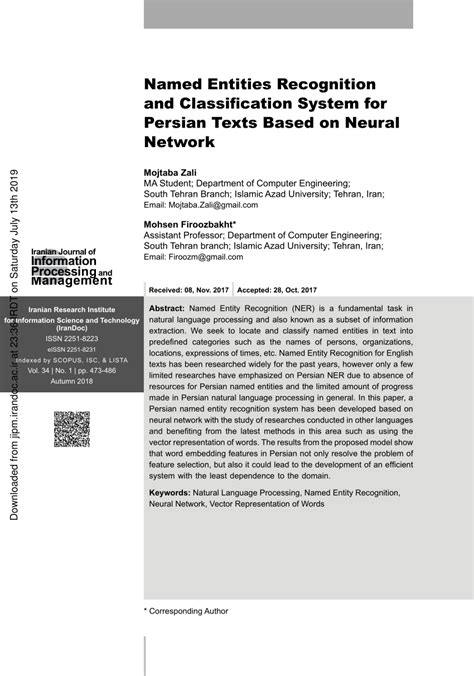 Pdf Named Entities Recognition And Classification System For Persian
