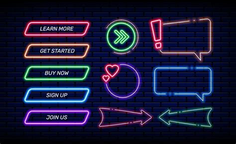 Glow Neon Buttons For Web Design Set Website Vector Image