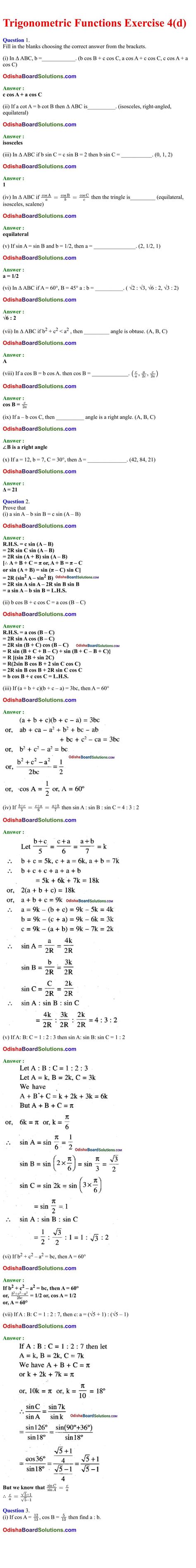 chse odisha class 11 math solutions chapter 4 exercise 4 d