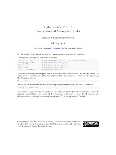 R Data Science With Rtransform And Manipulate Data Pdf R Programming Language