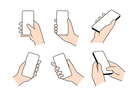 Premium Vector Hand Holding Mobile Phone Set Finger Touching Tapping