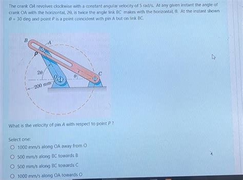 solved the crank oa revolves clockwise with a constant