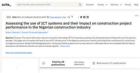 Assessing The Use Of Ict Systems And Their Impact On Construction Project Performance In The