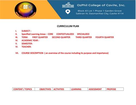 Shs Curriculum Plan Ffggddgfegrrgfdd Docx Educational Assessment