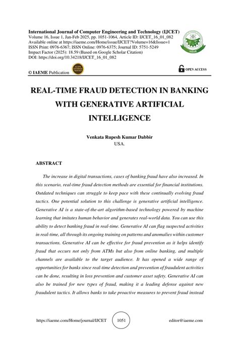 Pdf Real Time Fraud Detection In Banking With Generative Artificial Intelligence
