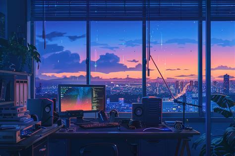 Lofi Coding Retreat Coder Embraces Retro Anime Vibes In Serenely Lit