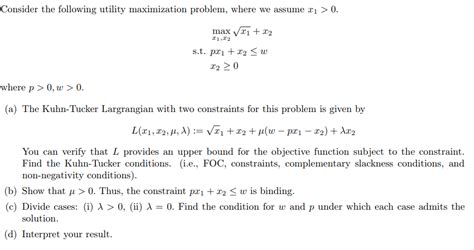 solved consider the following utility maximization problem