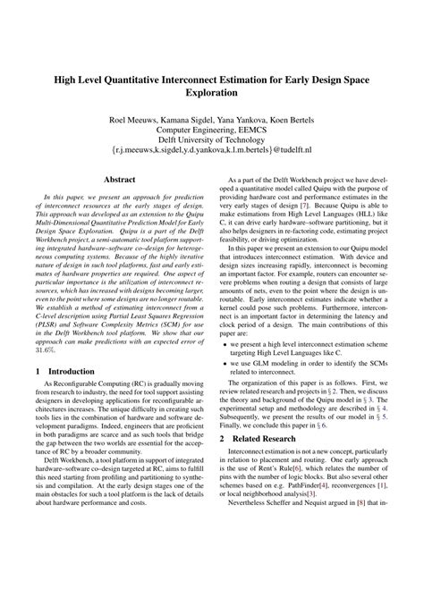 Pdf High Level Quantitative Interconnect Estimation For Early Design Space Exploration