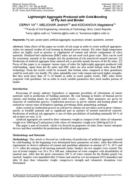 Lightweight Aggregate Produced With Cold Bonding Of Fly Ash And Binder