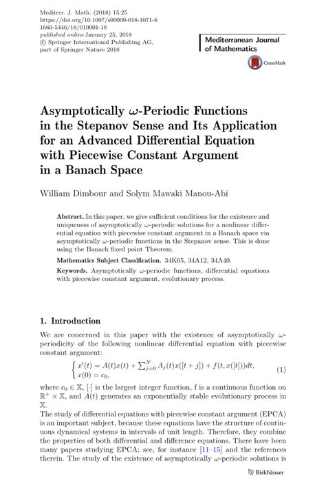 Pdf Asymptotically Omega Periodic Functions In The Stepanov Sense And Its Application