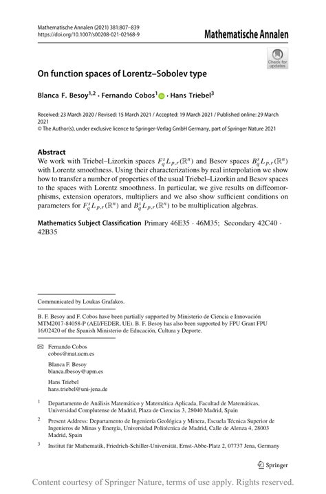 On Function Spaces Of Lorentz Sobolev Type Request Pdf
