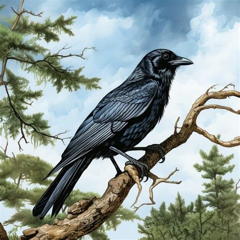 Premium Photo Illustration Of A Crow Perched On A Tree
