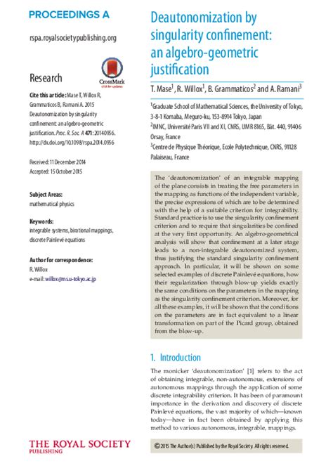 Pdf Deautonomization By Singularity Confinement An Algebro Geometric Justification