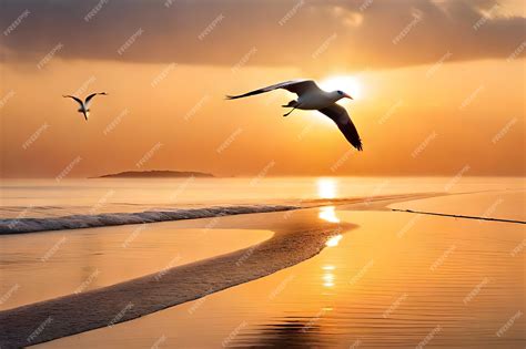 Premium Ai Image Birds Flying In The Sunset