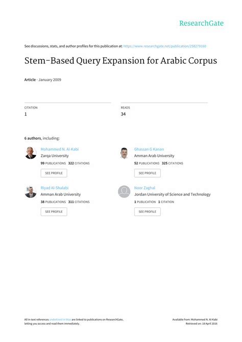 Pdf Stem Based Query Expansion For Arabic Corpusstem Based Query