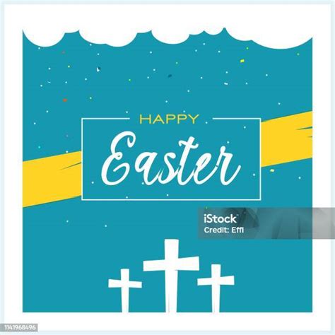 세 십자가와 함께 행복 한 부활절 벡터 일러스트 레이 션 디자인 좋은 금요일과 부활절 축 하 종교적인 휴일 부활제에 대한 스톡 벡터 아트 및 기타 이미지 Istock