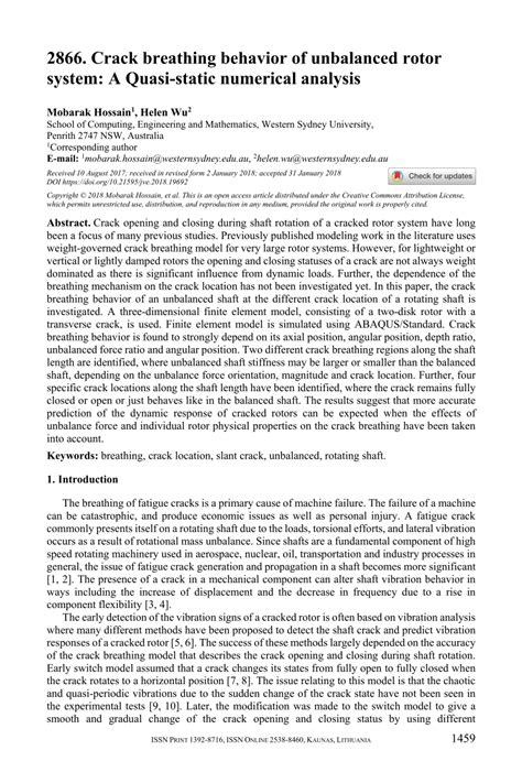 Pdf Crack Breathing Behavior Of Unbalanced Rotor System A Quasi