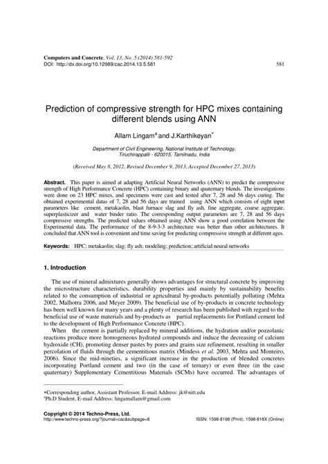 Pdf Prediction Of Compressive Strength For Hpc Mixes Containing