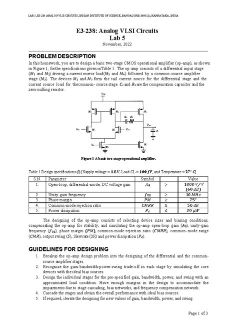 Lab5 Op Amp Design Lab 5 E3 238 Analog Vlsi Circuits Indian