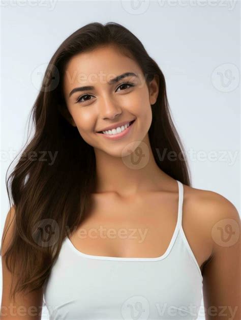 Ai Generated Portrait Of A Beautiful Young Latin Woman With Clean White