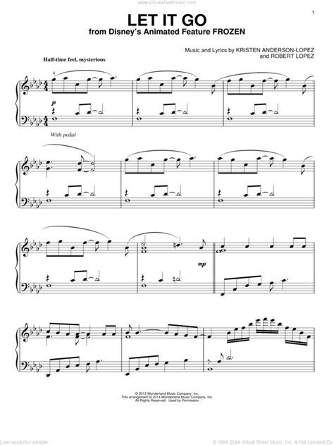 Let It Go From Frozen Sheet Music For Piano Solo V2