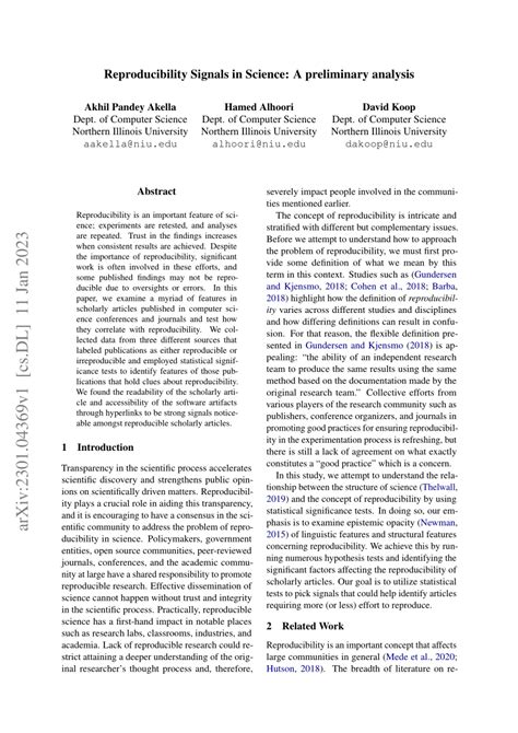 Pdf Reproducibility Signals In Science A Preliminary Analysis