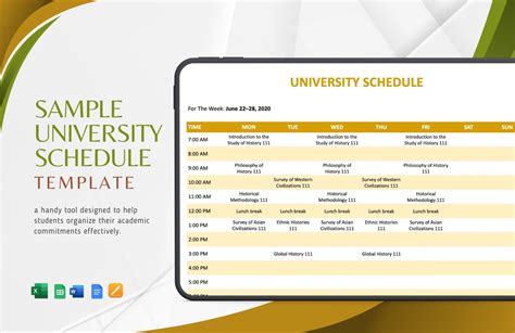 Free University Schedule Templates Editable And Printable