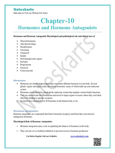 Chapter 10 Hormones And Hormone Antagonists Complete Pdf Notes Pdf Hormone Replacement
