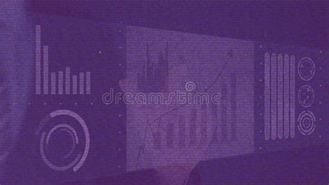 displaying digital graphs animation in purple toned interface for data