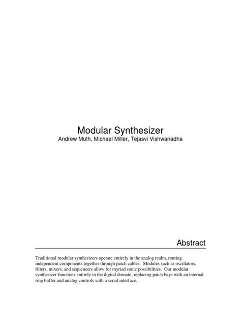 Modular Synth Project By Andrew Muth Michael Miller Tejasvi Vishwanadha Pdf