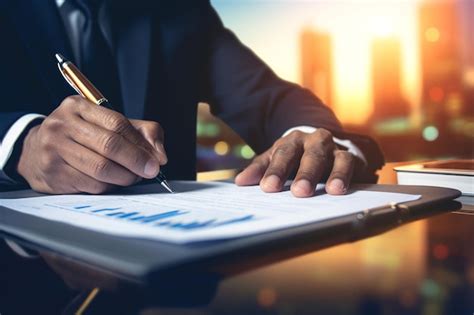 Premium Ai Image Businessman Signing Contract Charts Graphs