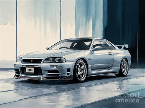Art Gt R R34 Nissan Watercolor Skyline Jdm Cars Ai Painting By Donato