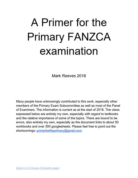 Primary Exam Pex Revision Aids Anaesthesia Training Resources