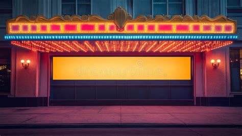 Blank Marquee Of Retro Theater At Night Stock Illustration