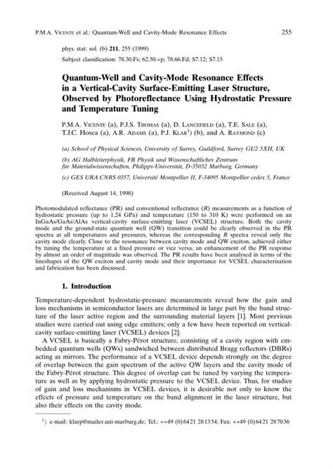 Pdf Quantum Well And Cavity Mode Resonance Effects In A Vertical