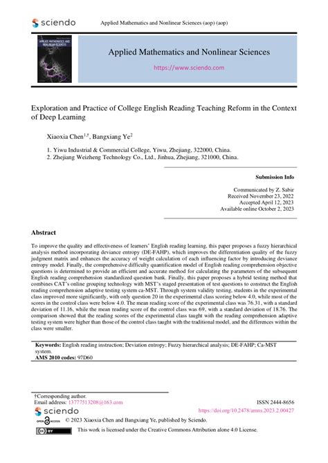 Pdf Exploration And Practice Of College English Reading Teaching Reform In The Context Of Deep