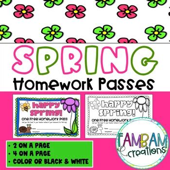 Homework Passes Spring By FamBam Creations TPT