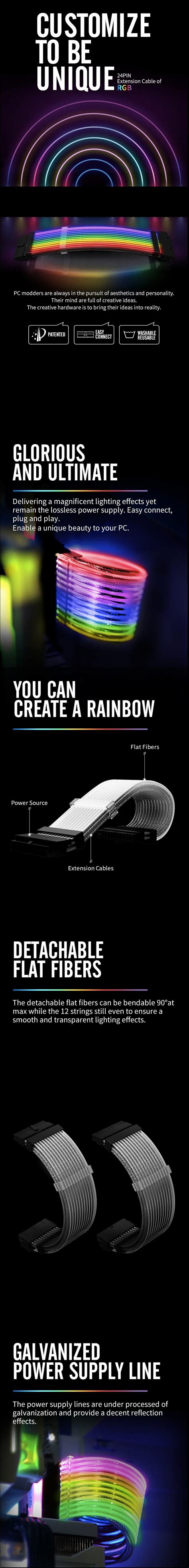 1st Player Steampunk Rgb 24 Pin Extension Cable Psu Main Power Supply