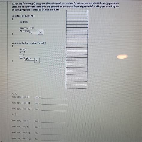 For The Following C ﻿program Show The Stack