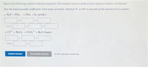 Solved Balance The Following Oxidation Reduction Equations