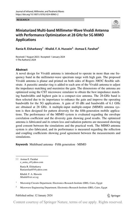 Pdf Miniaturized Multi Band Millimeter Wave Vivaldi Antenna With