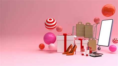 쇼핑 카트 쇼핑 바구니 쇼핑 백 옷 카트 상점 및 색상 배경에 지갑으로 둘러싸인 스마트 폰 파란색 배경에 화려한 공3d 렌더링 3차원 형태에 대한 스톡 사진 및 기타 이미지