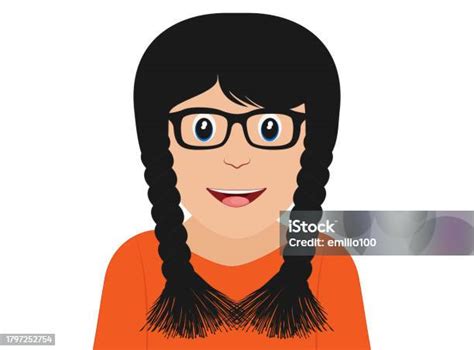 Cute Girl With Happy Nerd Face Vector Illustration Stock Illustration