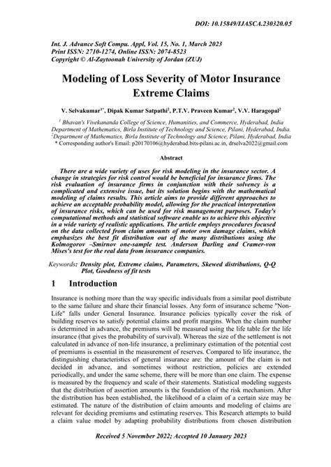 Pdf Modeling Of Loss Severity Of Motor Insurance Extreme Claims