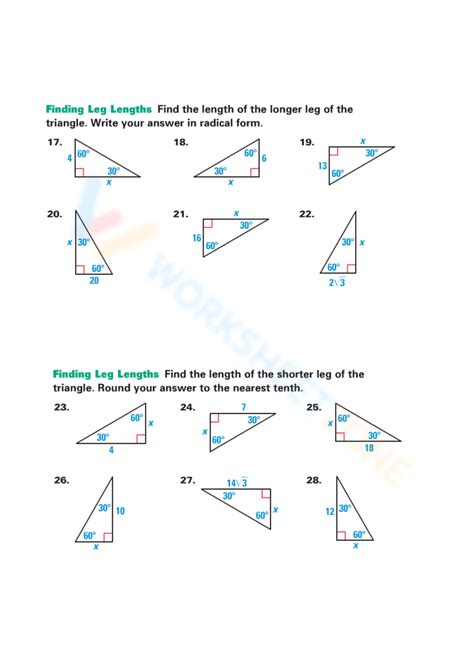 Special Right Triangles Worksheet