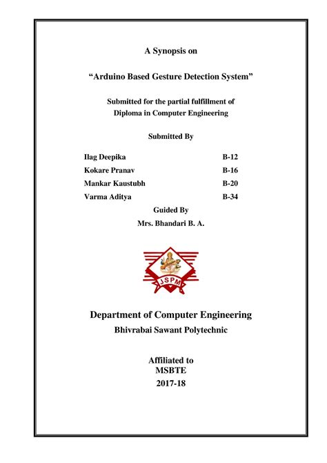 Synopsis Arduino Based Gesture Detection Sytem2017 A Synopsis On