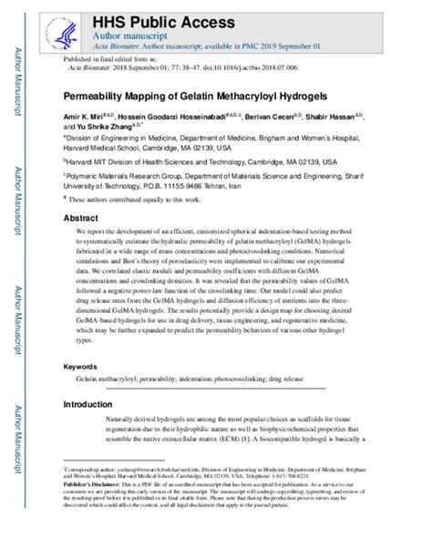 Pdf Permeability Mapping Of Gelatin Methacryloyl Hydrogels Shabir Hassan