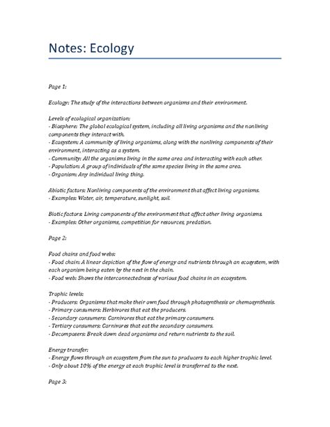 Ecology Lecture Notes Notes Ecology Page Ecology The Study Of The Interactions Between